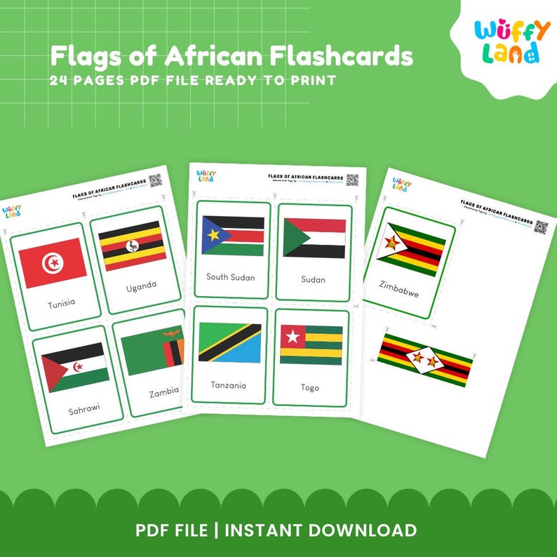 Flags of Africa Flashcards 57 Educational Cards for Kids, Instant ...