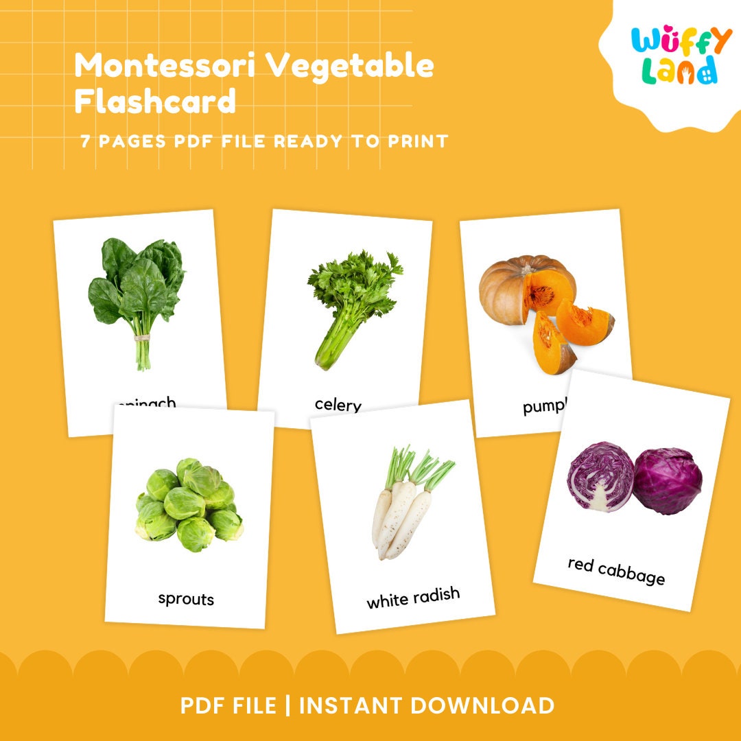 Montessori Vegetable Flashcards Printable | 63 Vegetable Cards ...