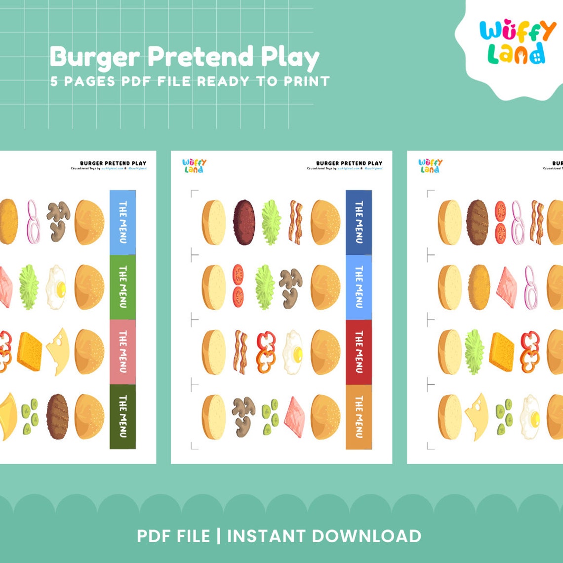 Burger Pretend Play Set: Build-a-burger Game (digital Download) - Etsy
