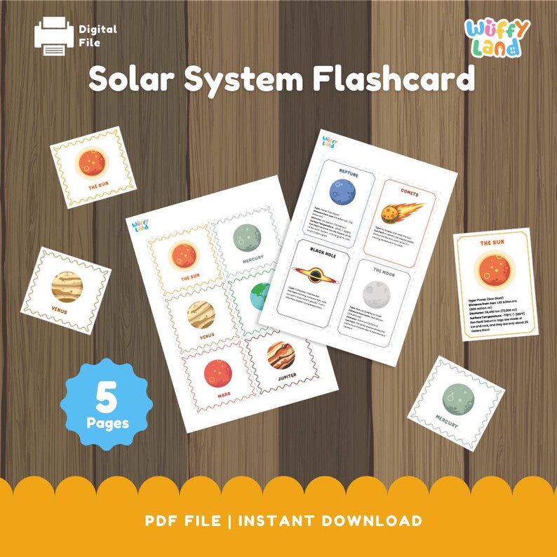 Solar System Flashcards - Planets and Space Learning for Kids - Etsy