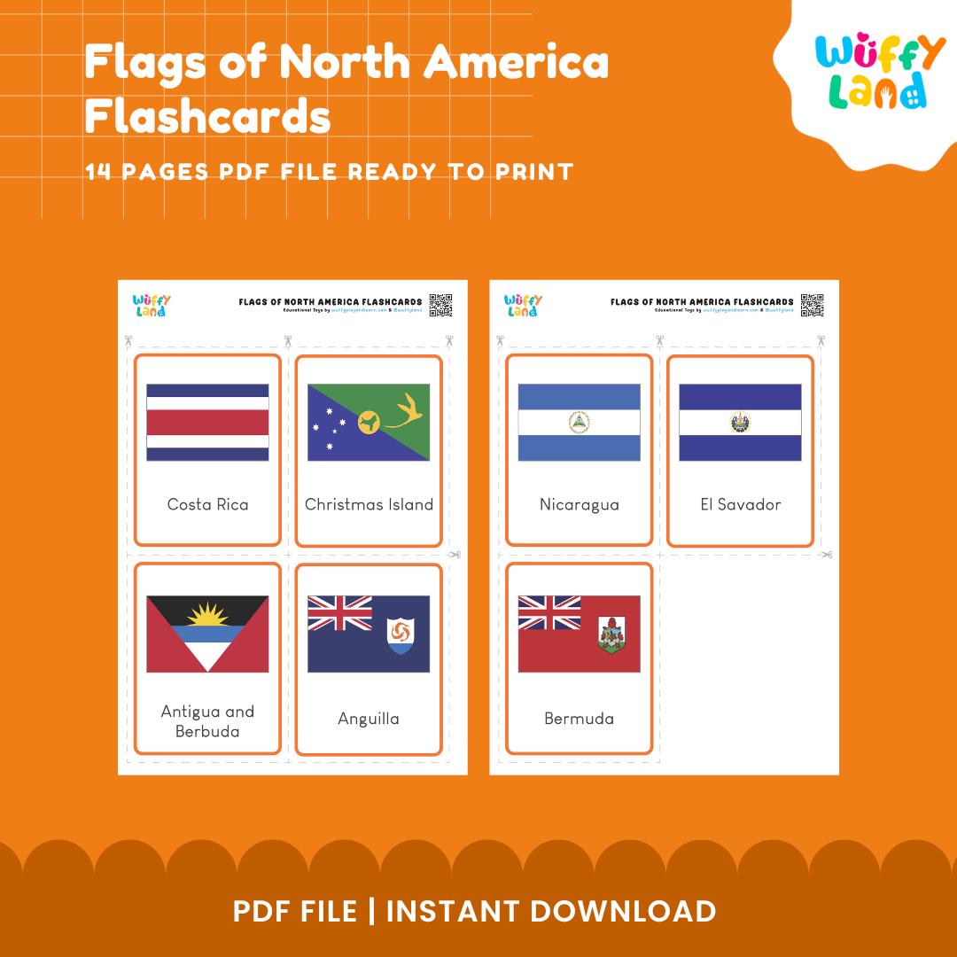 Explore North America: Printable Flags Flashcards for Kids Educational ...