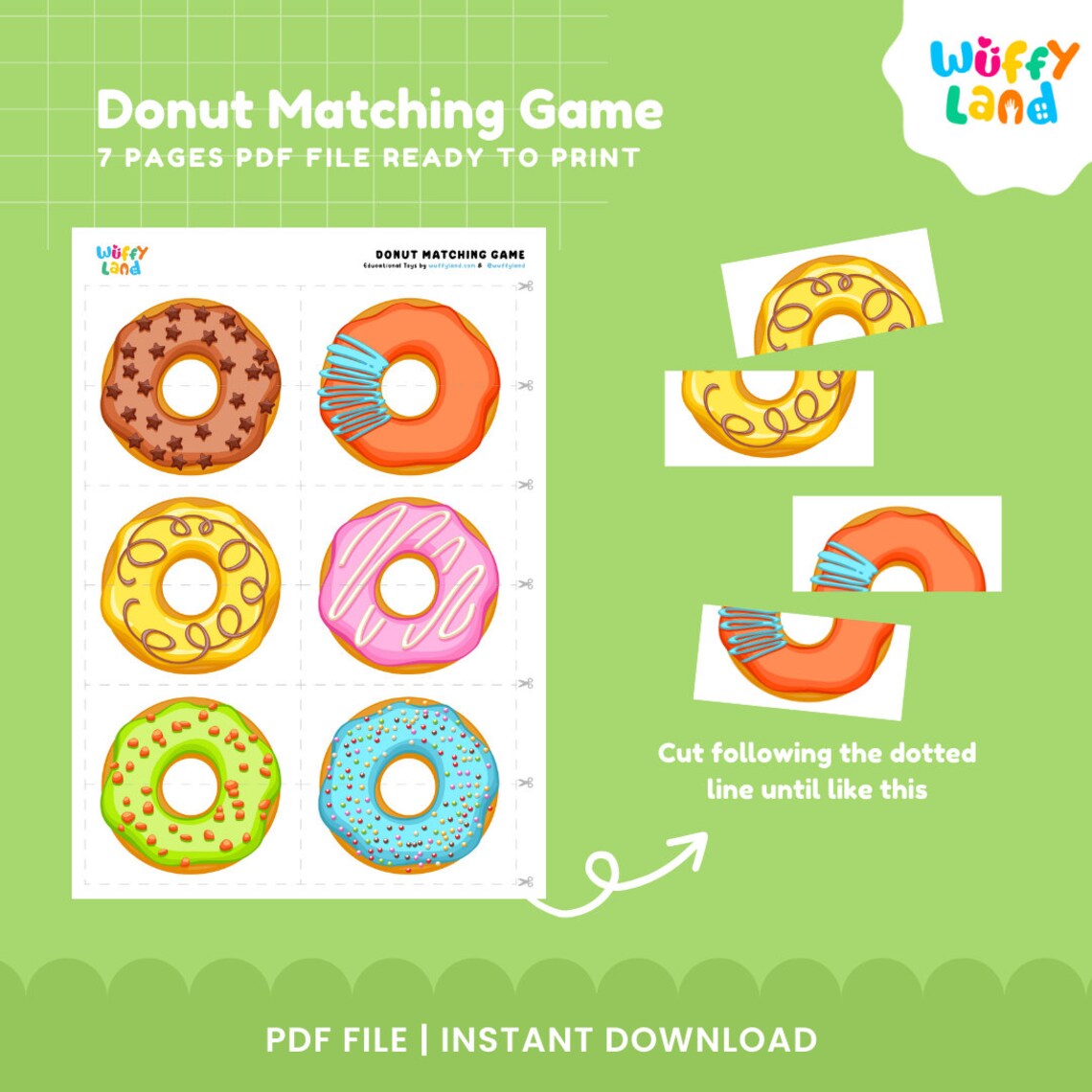Donut Matching Puzzle Printable Cut and Paste Activity for Kids | Fine ...