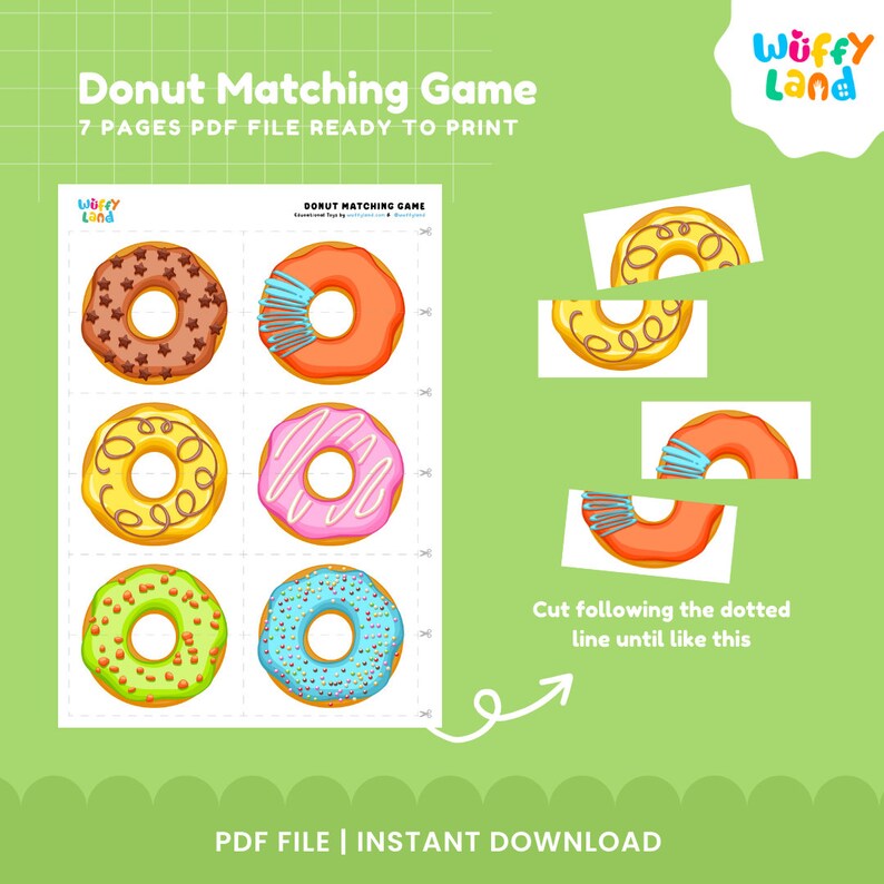 Donut Matching Game, Donut Matching Cards, Printable Match Halves ...