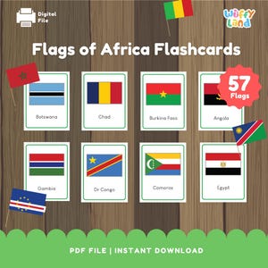 Flags of Africa Flashcards 57 Educational Cards for Kids, Instant ...