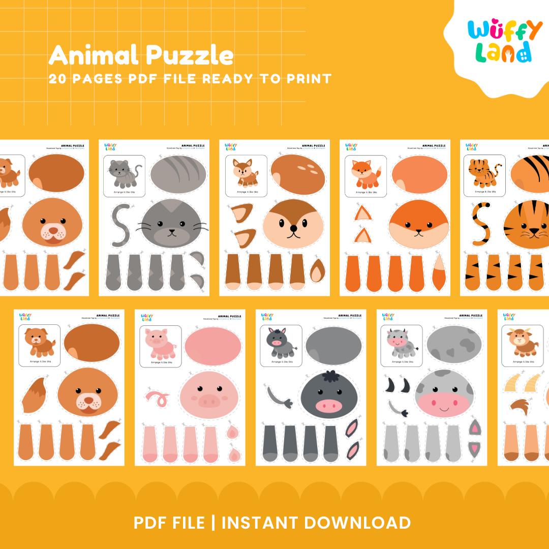 Animal Puzzle Cut and Paste Activity for Kids | Preschool Matching Game ...