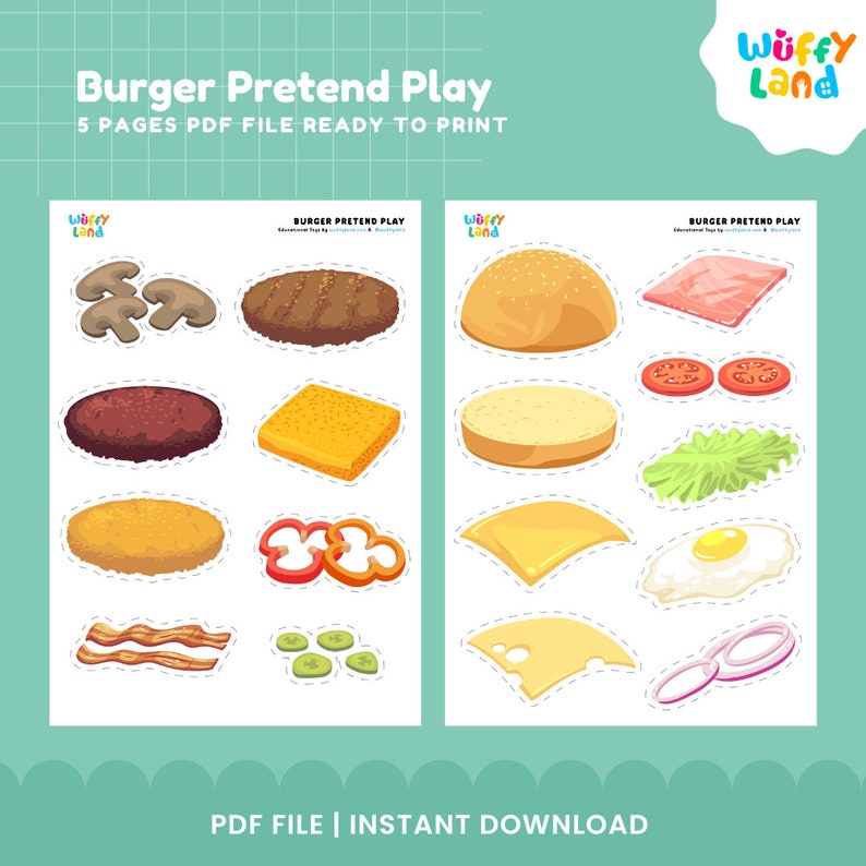 Burger Pretend Play, Build a Burger Game, Burger Dramatic Play, Bund ...
