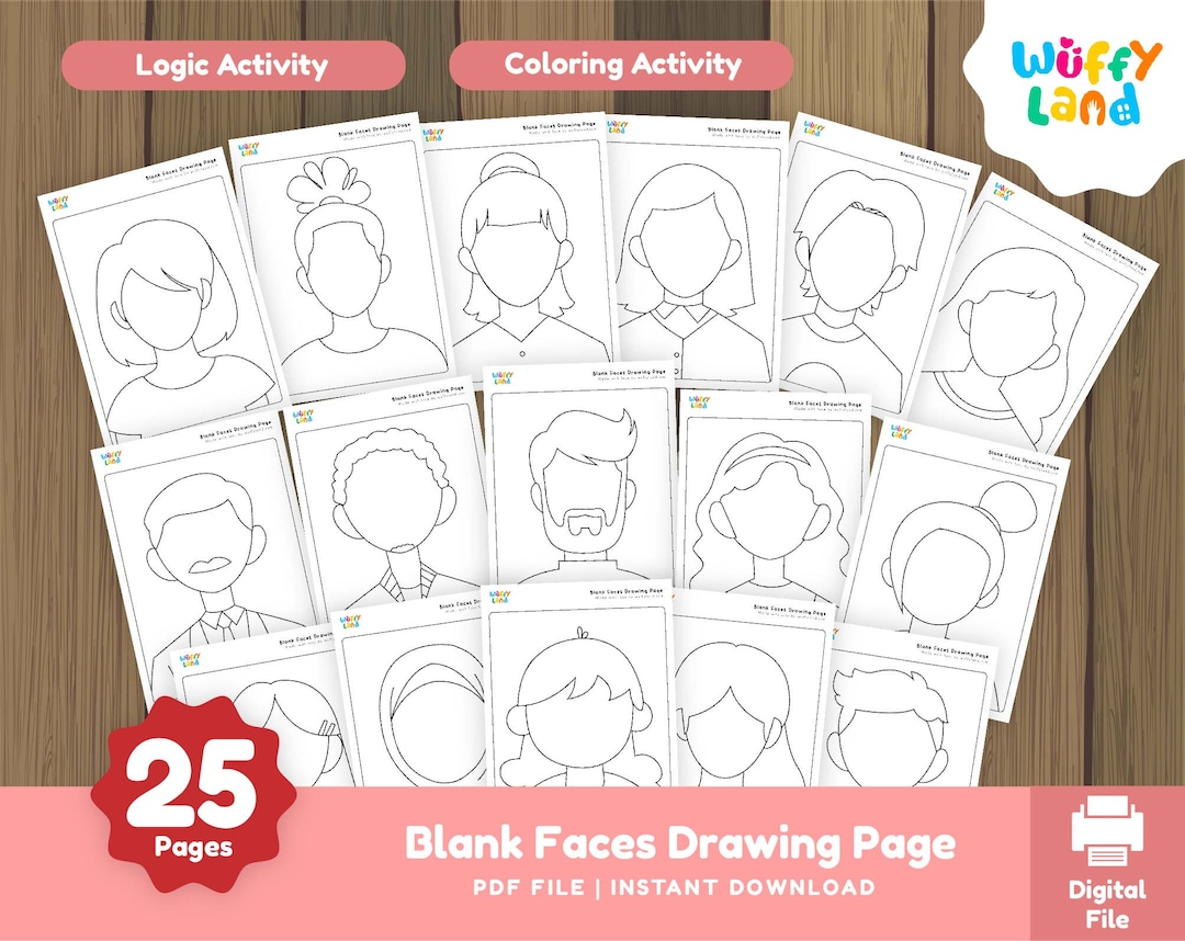 Blank Faces Drawing Pages Printable Download Preschool - Etsy