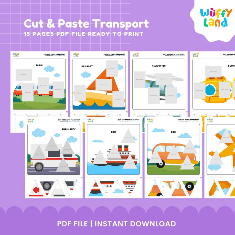Cut and Paste Trasport, Transportation Matching Game, Activities for ...