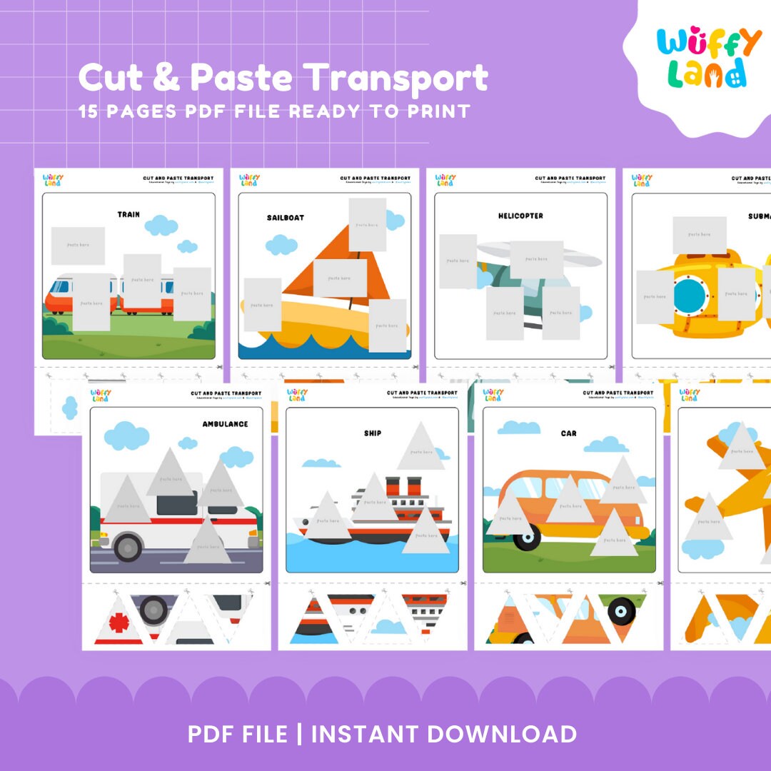 Cut and Paste Trasport, Transportation Matching Game, Activities for ...