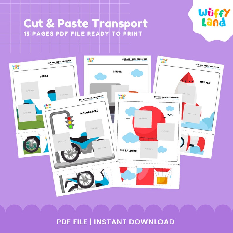 Cut and Paste Trasport, Transportation Matching Game, Activities for ...