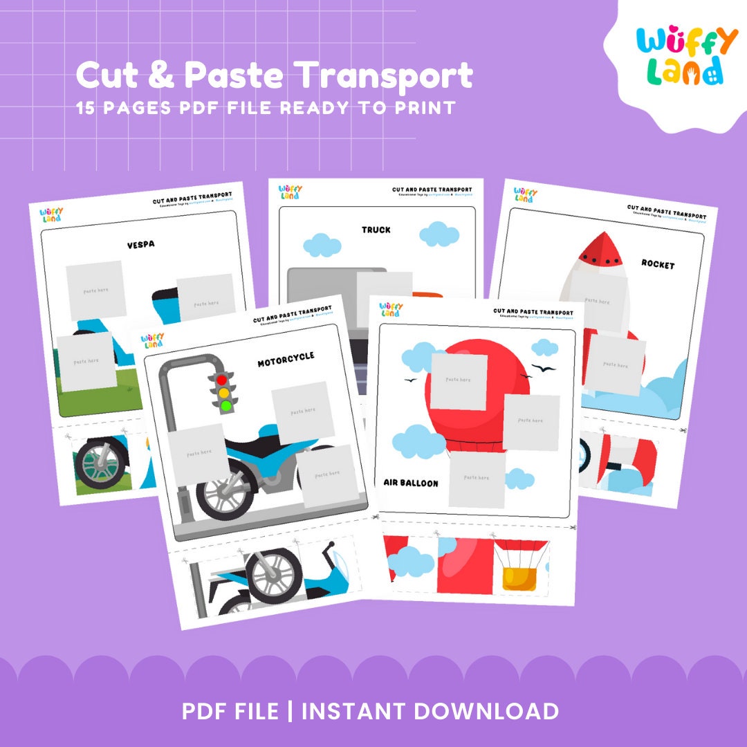 Cut and Paste Trasport, Transportation Matching Game, Activities for ...