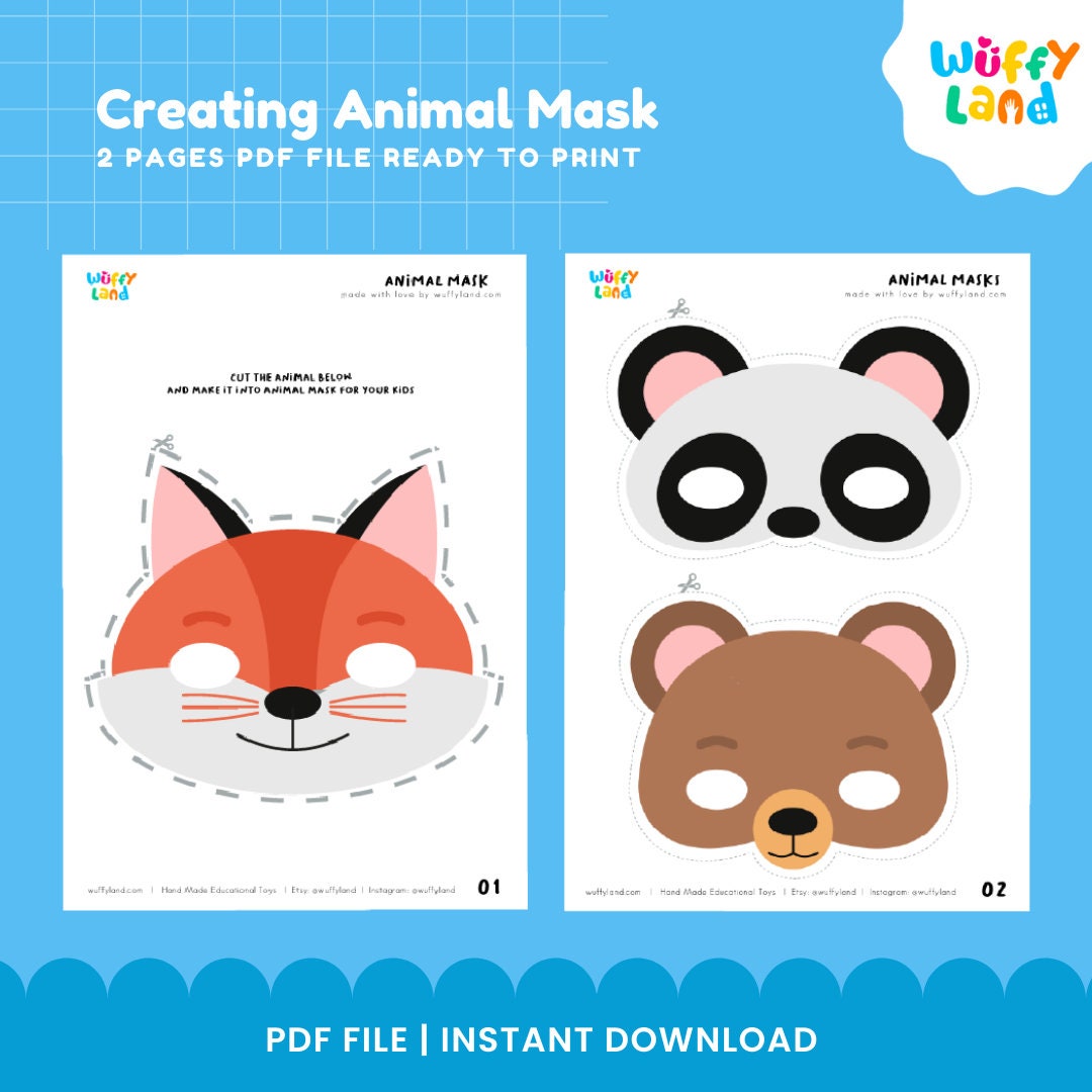 Printable DIY Animal Mask Costume Face Mask Animal Mask Halloween Party ...