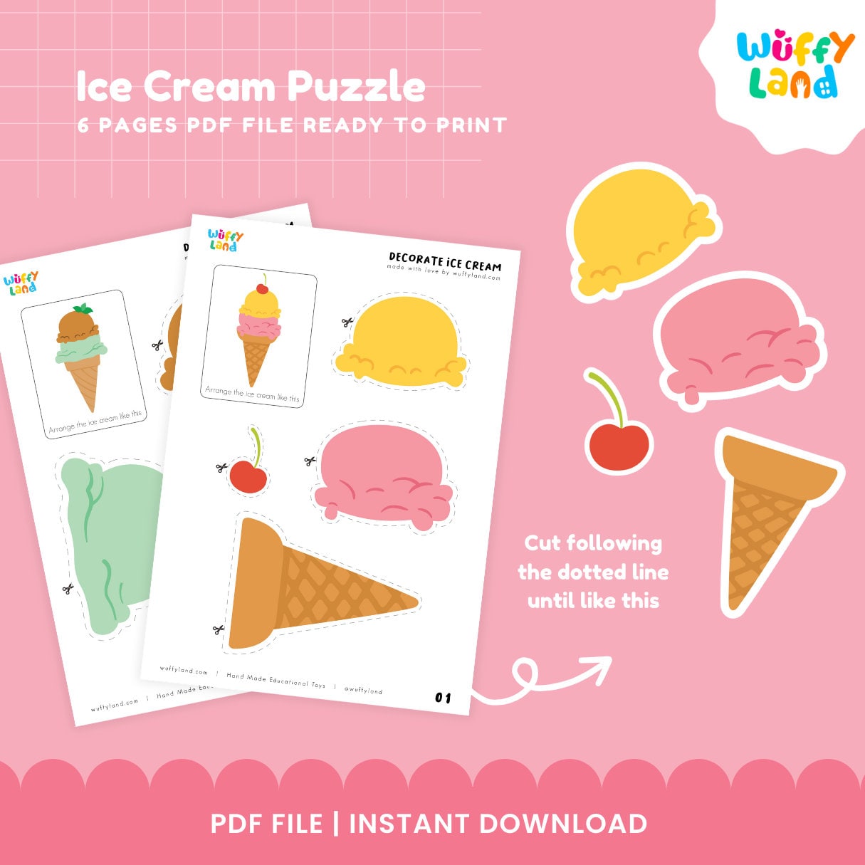 Cut and Glue Game Ice Cream Theme. Learning Pack for Kids. Printable ...