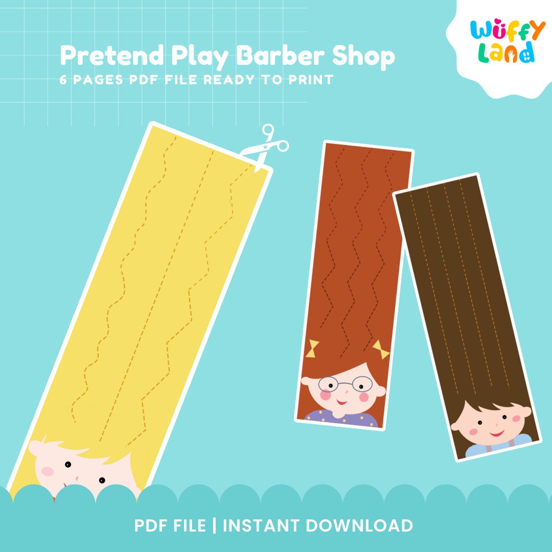 Scissor Skills, Pretend Play Barber Shop, Cutting Practice Sheet ...
