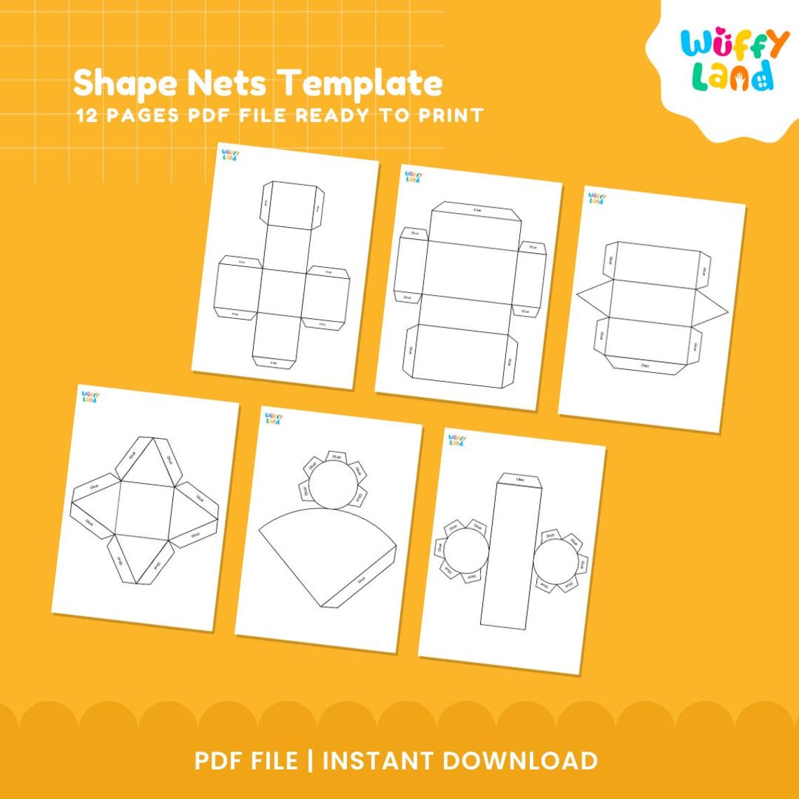 Shape Nets Templates Cut and Fold 3D Geometry, Nets Paper Craft Shapes ...