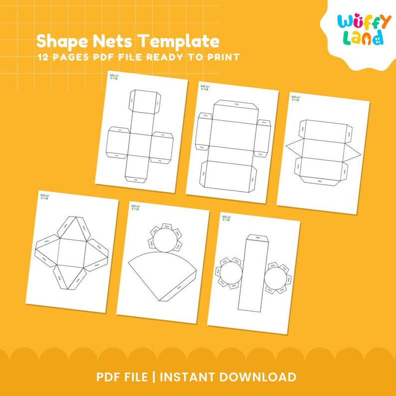 Shape Nets Templates Cut and Fold 3D Geometry, Nets Paper Craft Shapes ...