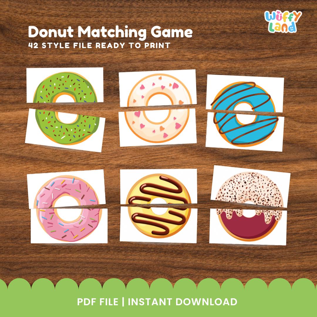 Donut Matching Game, Donut Matching Cards, Printable Match Halves ...