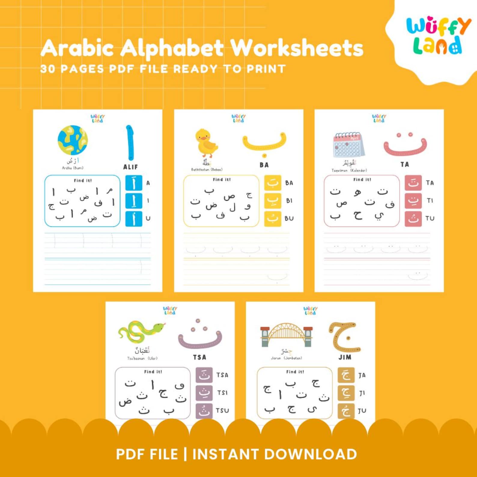 Arabic Alphabet Worksheets for Kids - 30 Fun Tracing & Matching Pages ...