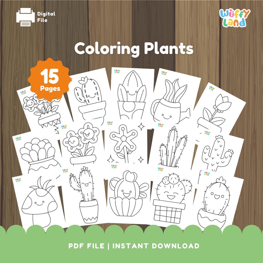 Plant Coloring Pages for Kids Instant Download PDF 15 Fun Botanical ...