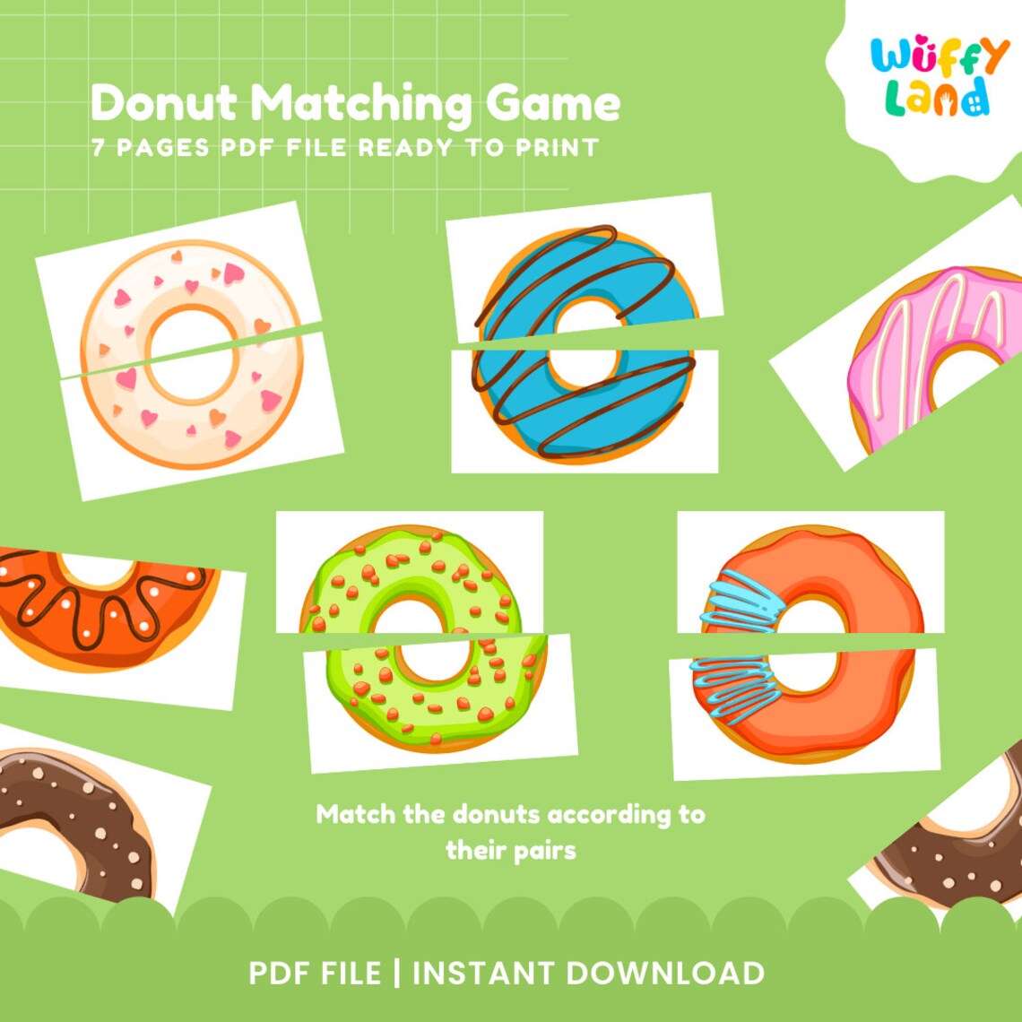 Donut Matching Game, Donut Matching Cards, Printable Match Halves ...
