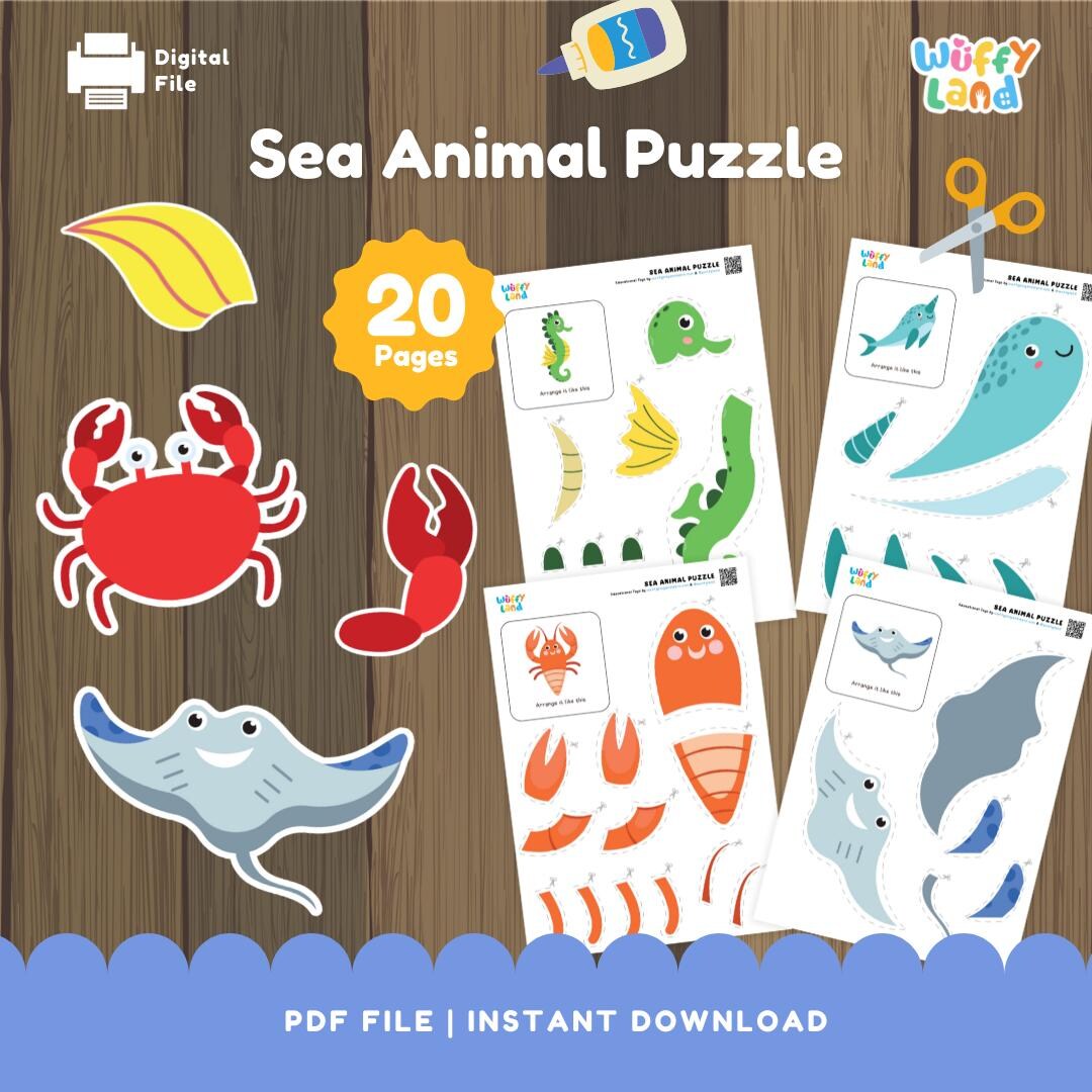 Sea Animal Puzzle for Kids - 20 Pages PDF Download, Educational Sea ...