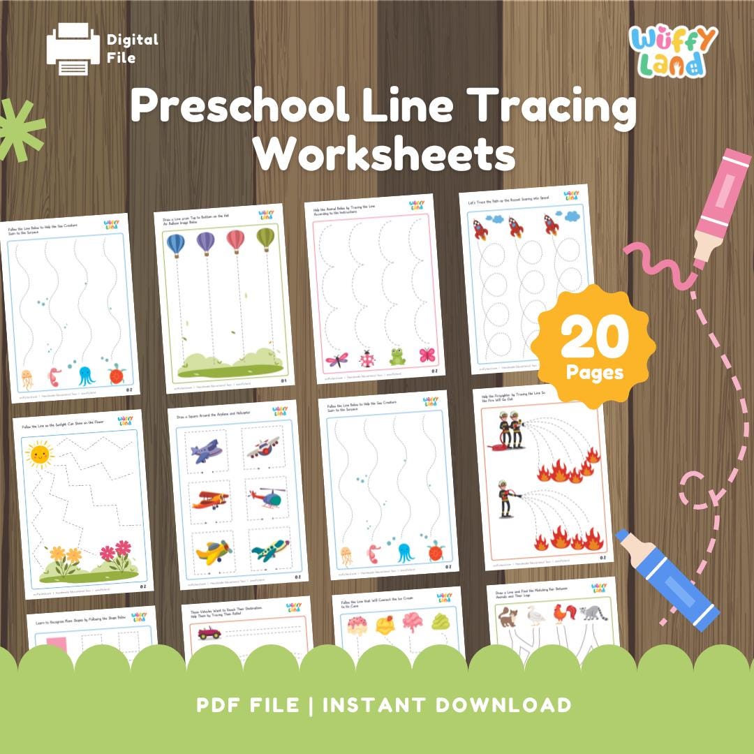 Preschool Line Tracing Worksheets | 20 Pages Printable PDF | Early ...