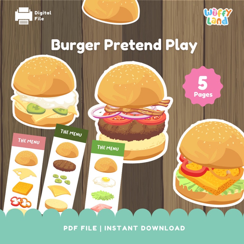 Burger Pretend Play Set: Build-a-burger Game (digital Download) - Etsy