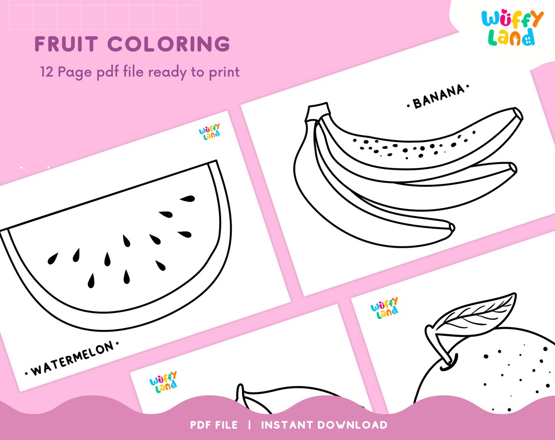 Fruit Coloring Pages Printable Coloring Sheets Kids Coloring - Etsy