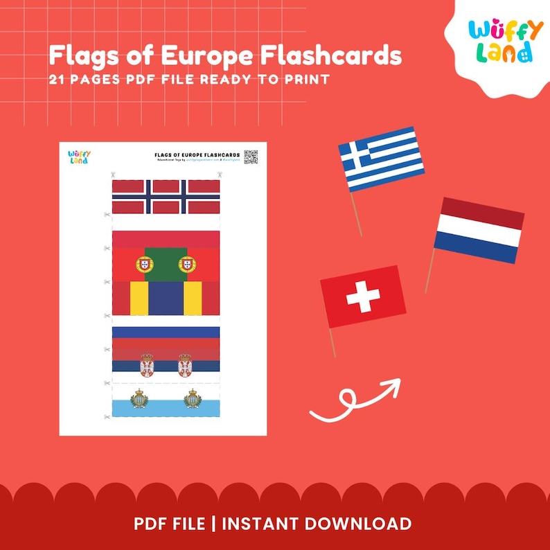 Flags of Europe Flashcards 52 Printable Geography Cards for Kids ...