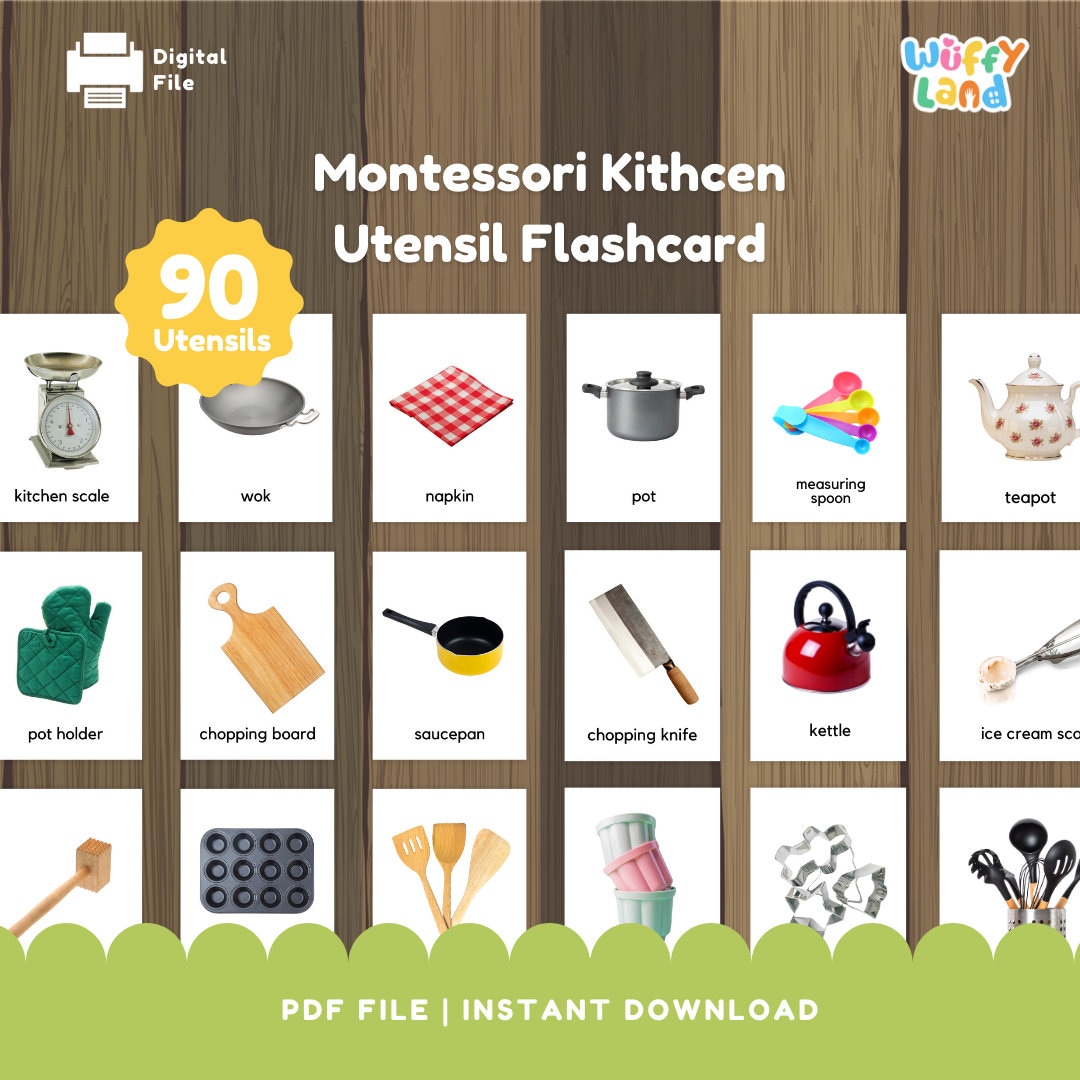 90 Montessori Kitchen Utensil Cards, Nomenclature Cards, Real Image ...