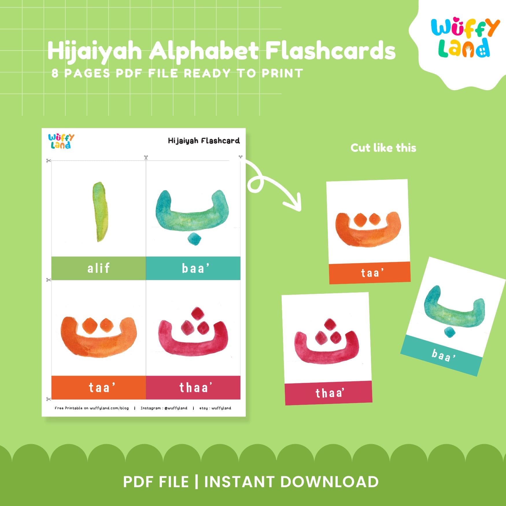 Hijaiyah Alphabet Flashcards Printable for Kids | Arabic Letter Cards ...