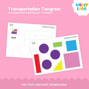 Transportation Tangram, Montessori Learning Game, Tangram Random Cards ...