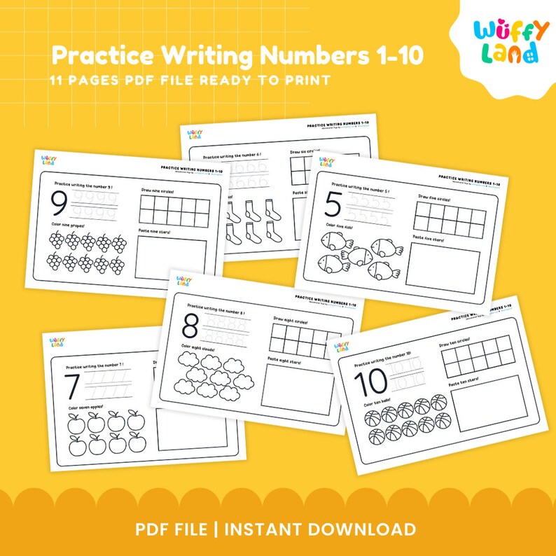 1-10 Number Tracing and Coloring, Handwriting Practice Pdf, Preschool ...