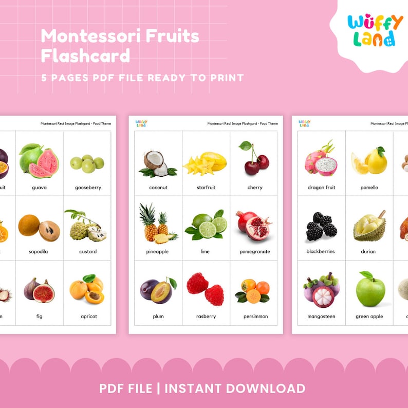 Real 45 Image Montessori Fruit Flashcards for Toddlers – Educational ...