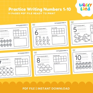 1-10 Number Tracing and Coloring, Handwriting Practice Pdf, Preschool ...