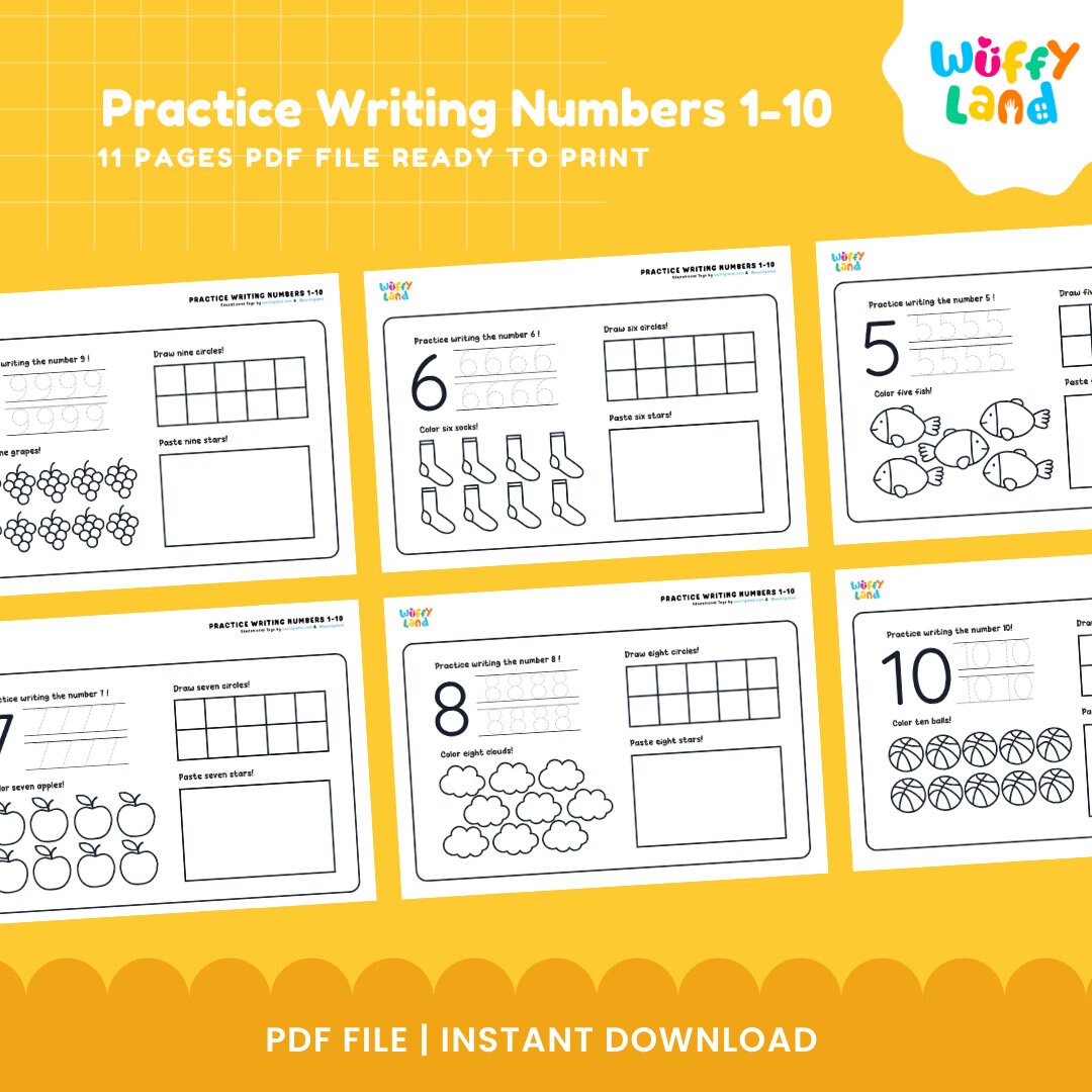 1-10 Number Tracing and Coloring, Handwriting Practice Pdf, Preschool ...