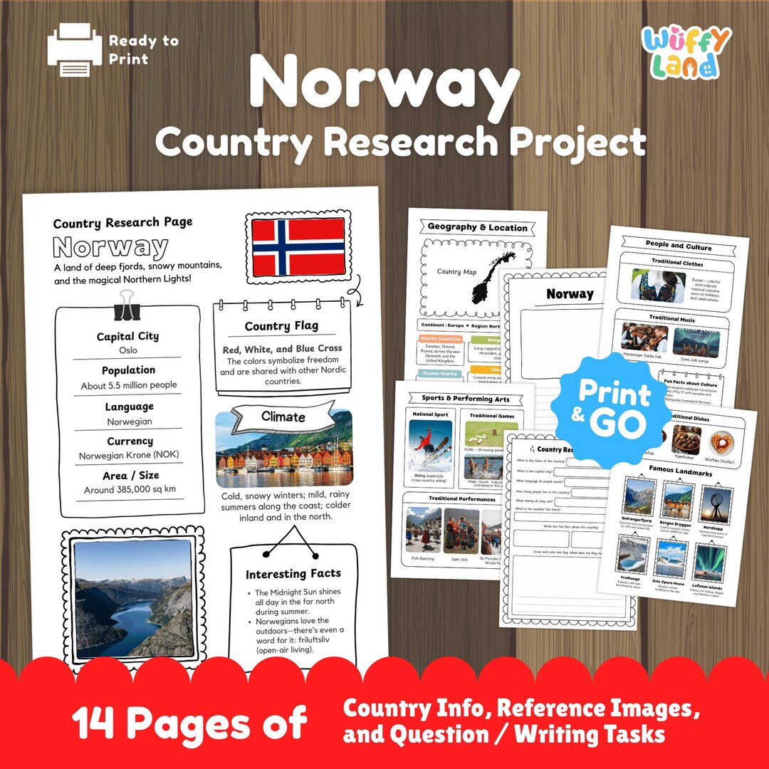 Norway Country Research Project, Europe Geography Worksheet, Country ...