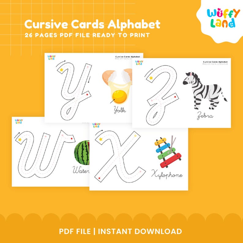 Alphabet Cursive Cards Handwriting Practice Letter Tracing Sheets for ...