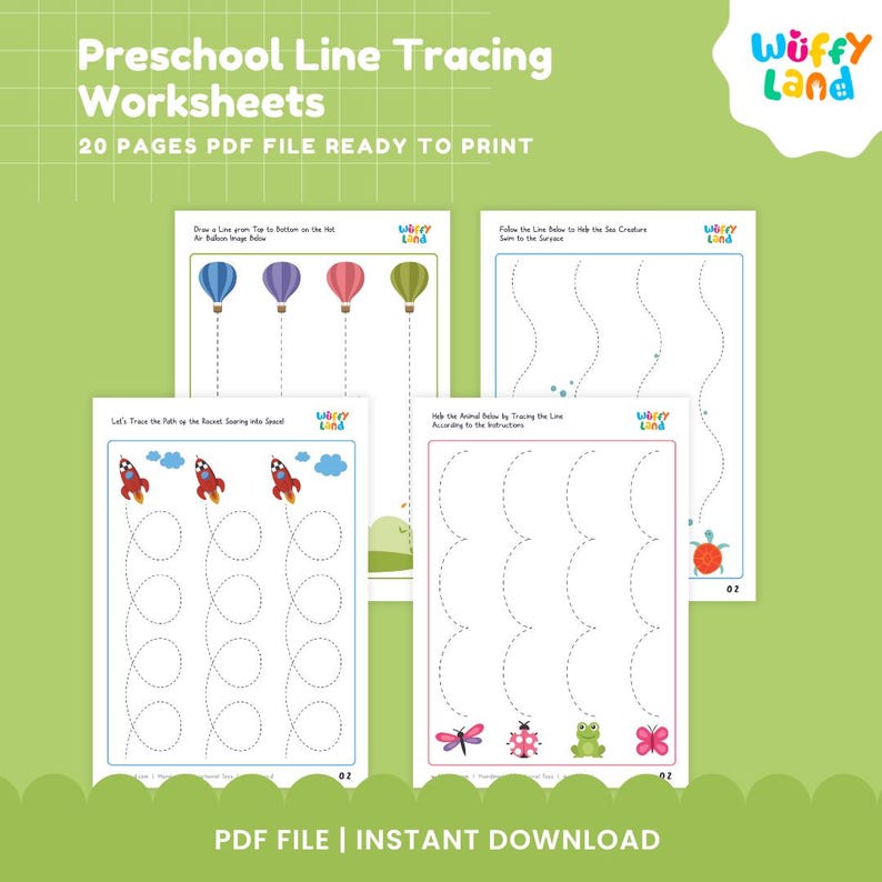 Preschool Line Tracing Worksheets | 20 Pages Printable PDF | Early ...
