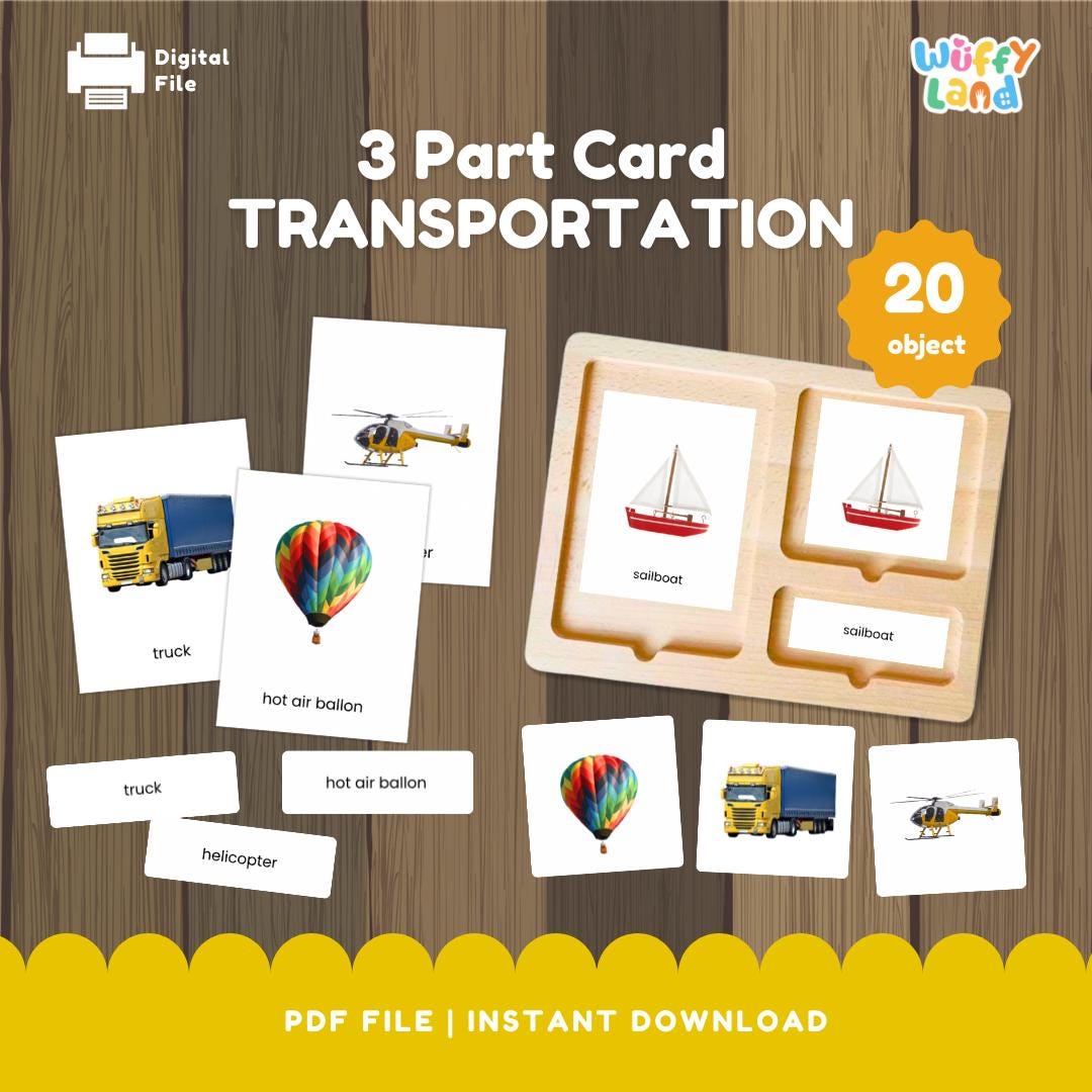 Transportation 3 Part Cards | Montessori Vehicle Vocabulary Cards ...