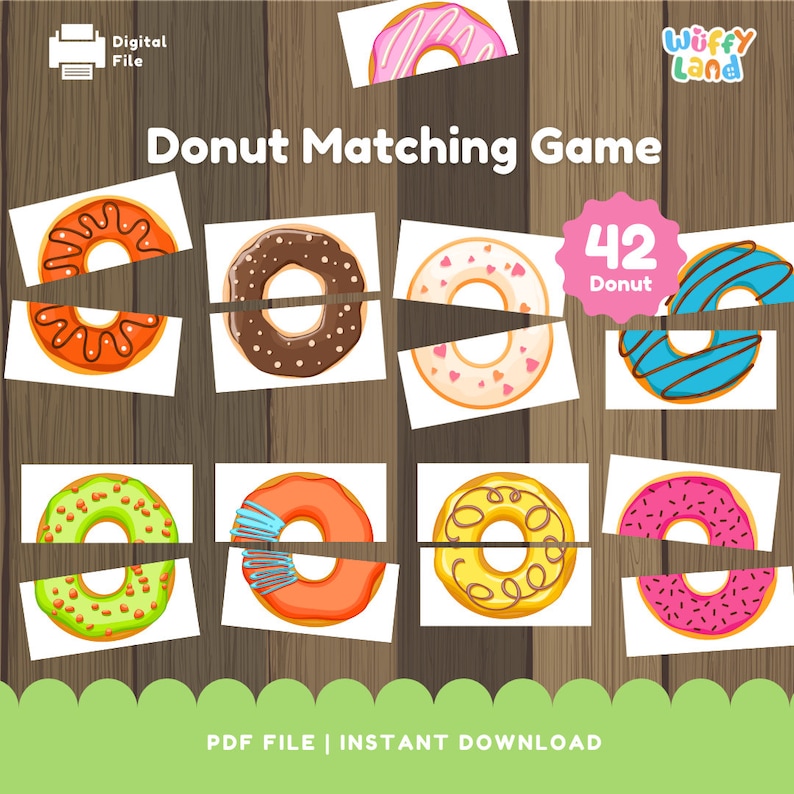 Donut Matching Game, Donut Matching Cards, Printable Match Halves ...