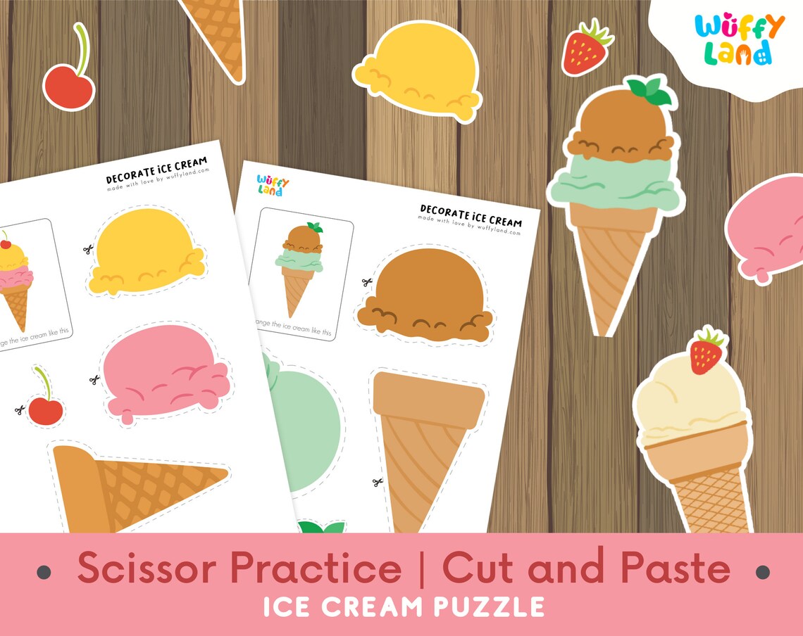 Cut and Glue Game Ice Cream Theme. Learning Pack for Kids. - Etsy