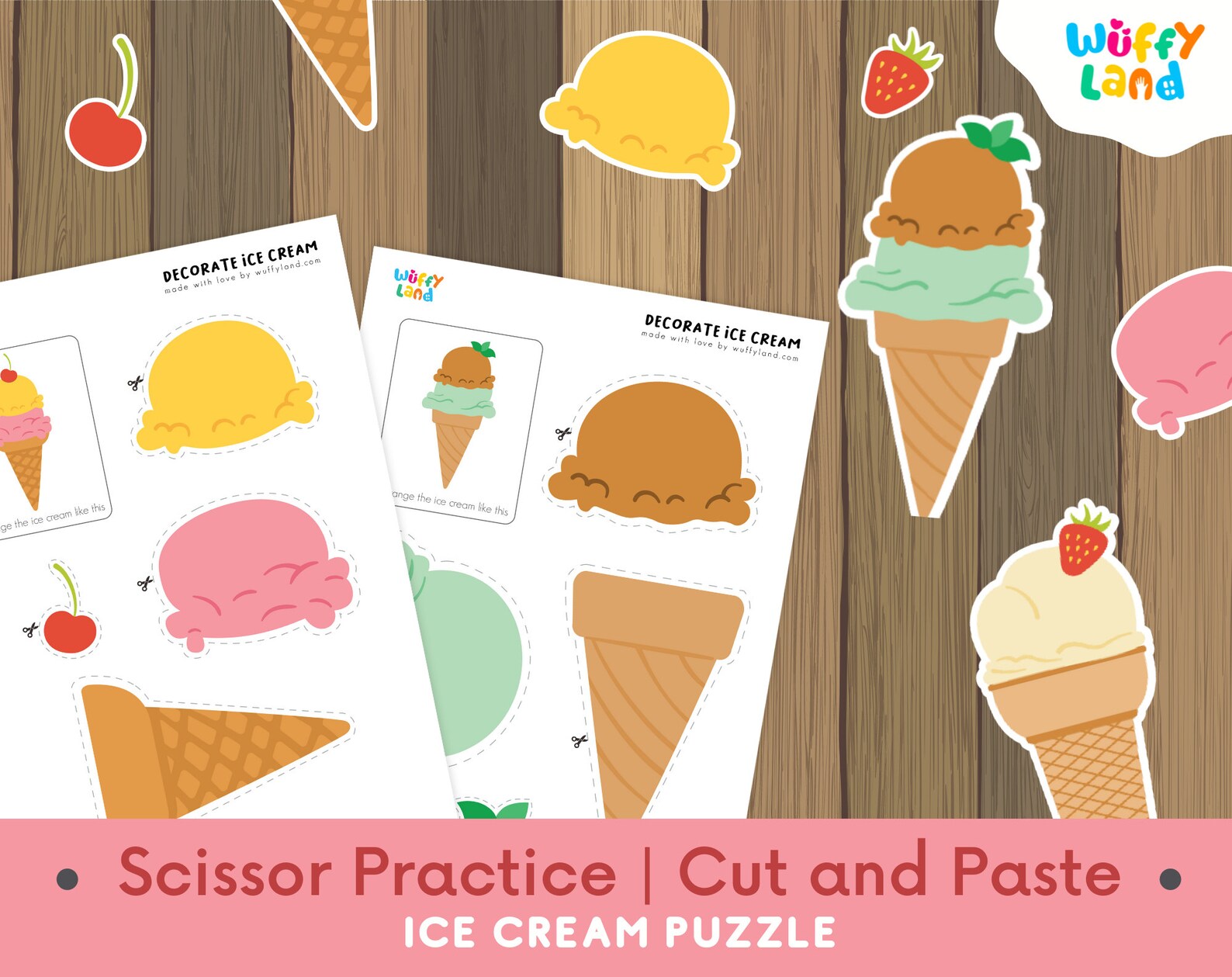 Cut and Glue Game Ice Cream Theme. Learning Pack for Kids. - Etsy