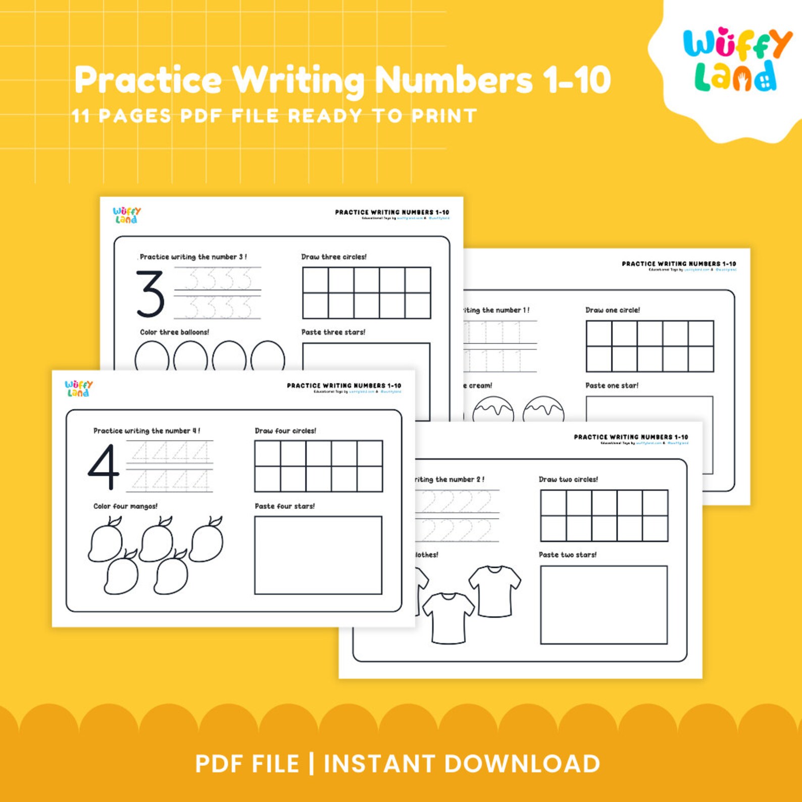 1-10 Number Tracing and Coloring, Handwriting Practice Pdf, Preschool ...