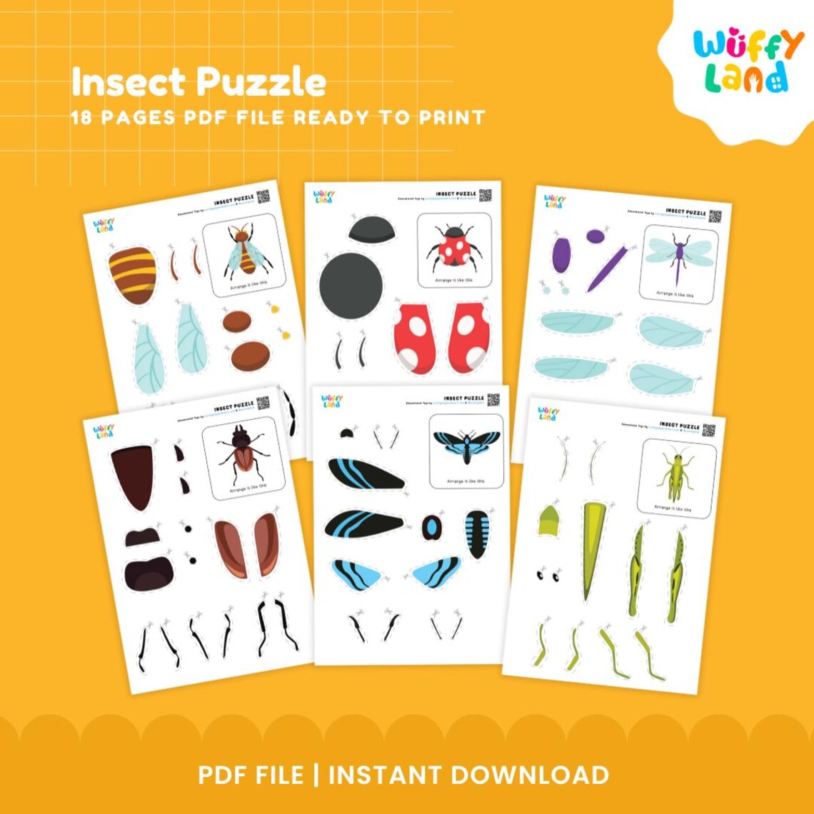 Insect Puzzle Activity Sheets for Kids | 18-page Printable PDF | Fun ...
