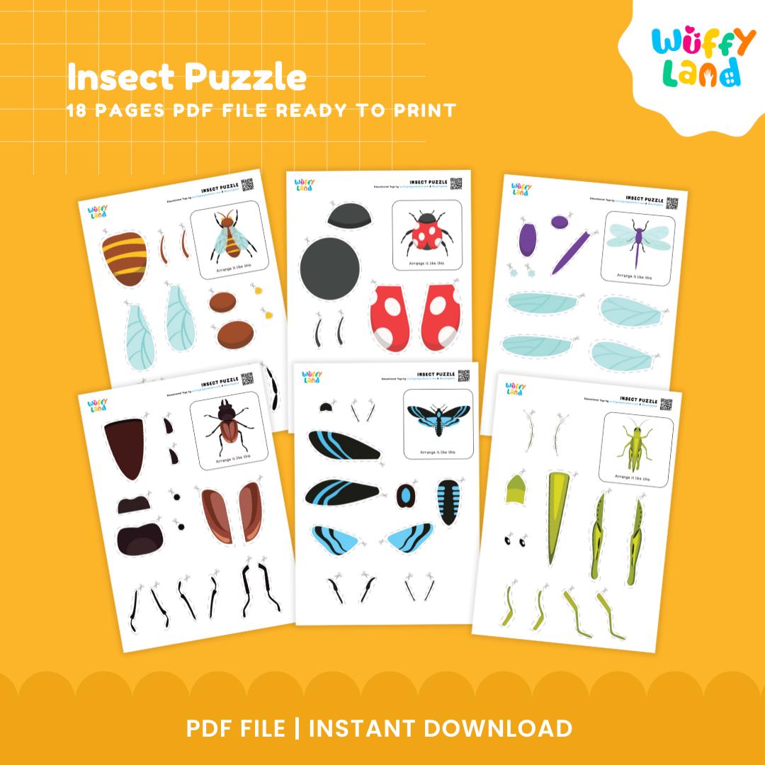 Insect Puzzle Activity Sheets for Kids | 18-page Printable PDF | Fun ...
