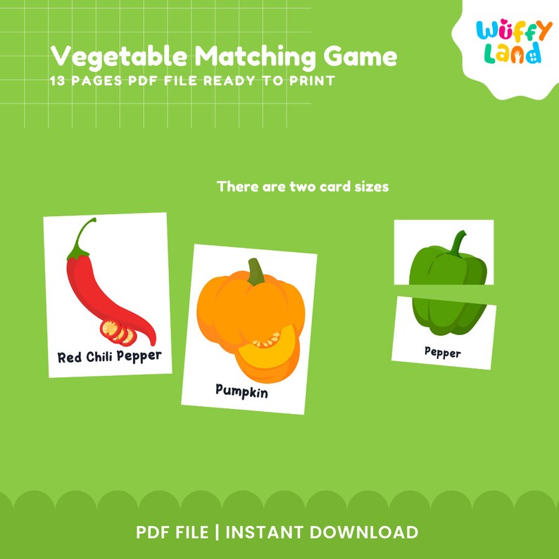 Vegetable Matching Game, Vegetable Puzzle, Matching Cards, Preschool ...