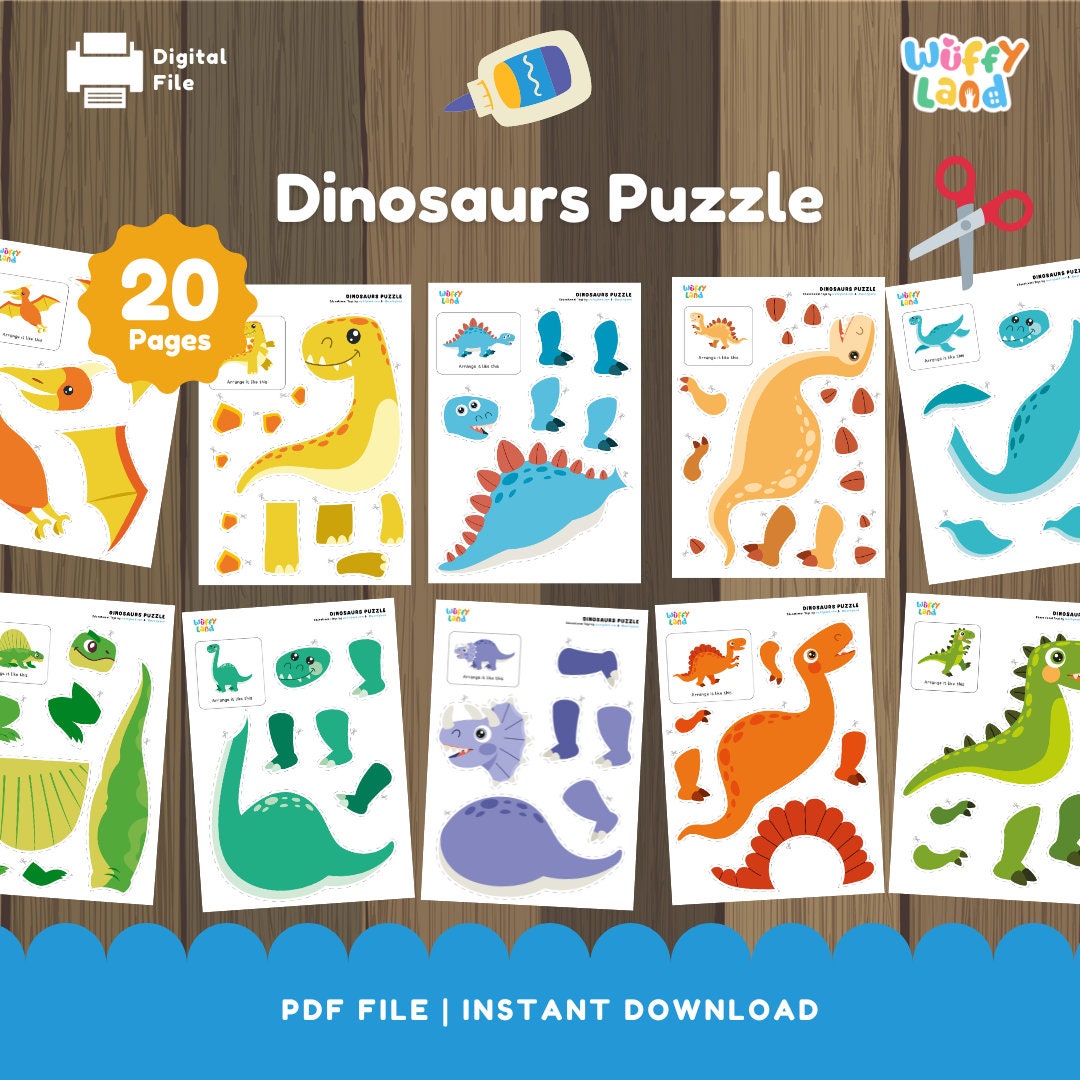 Dinosaur Puzzle Printable - 20 Pages PDF | Fun Kids Activity ...