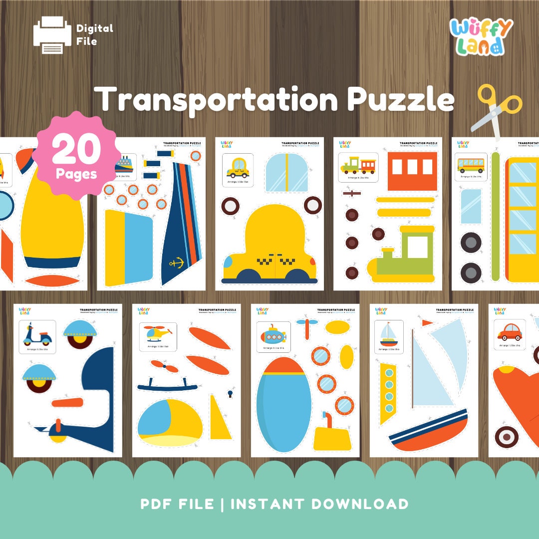 Transportation Puzzle Printable - 20 Pages PDF | Fun Kids Activity ...