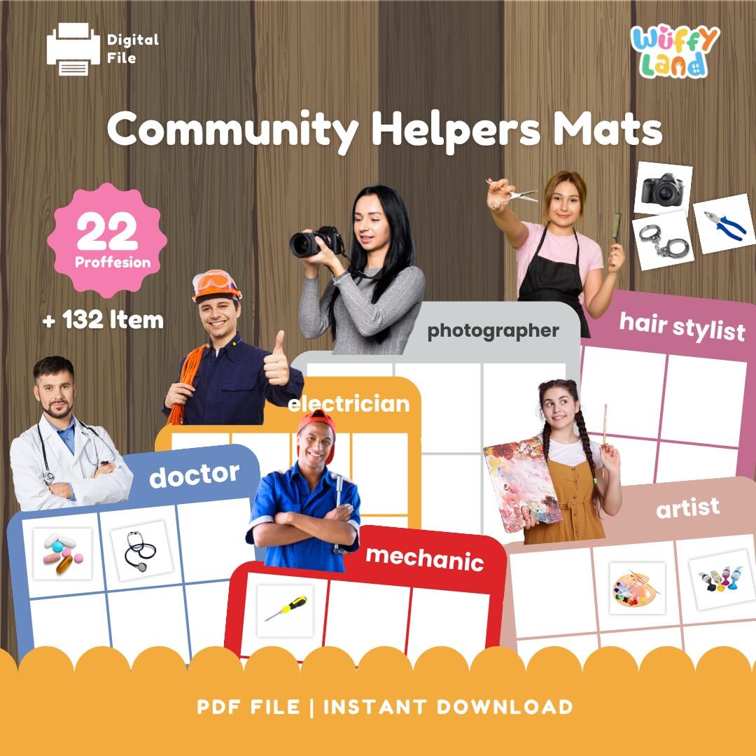 Community Helpers Sorting Mats: Preschool Learning With Real Photo ...